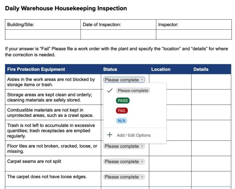 Warehouse Housekeeping Inspections Template | Weever